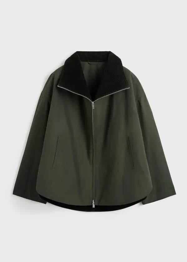 TOTEME Long-sleeve Zip-up Jacket With Corduroy Collar - Forest Color
