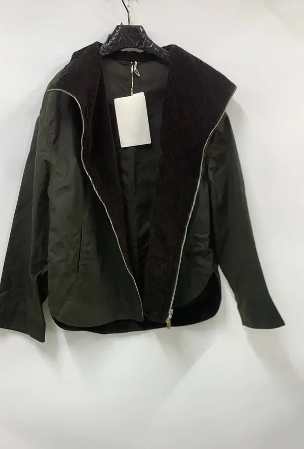 TOTEME Long-sleeve Zip-up Jacket With Corduroy Collar - Forest