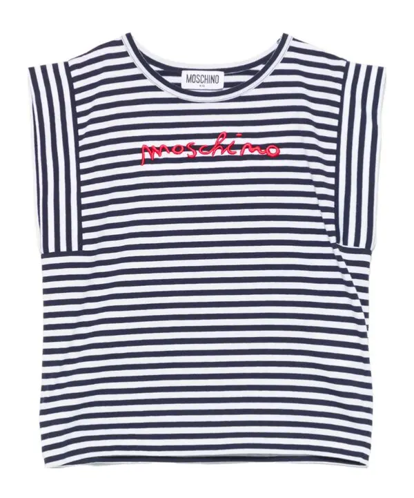 Moschino Striped Embroidered Logo T-shirt - White
