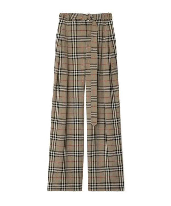 Burberry Straight-leg Checked Belted Trousers - Limestone Color