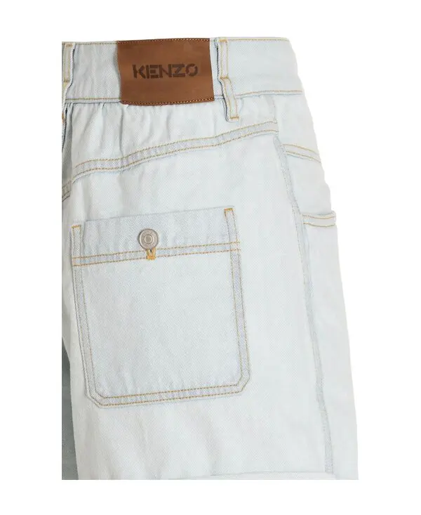 Kenzo High Waisted Wide Leg Denim Shorts