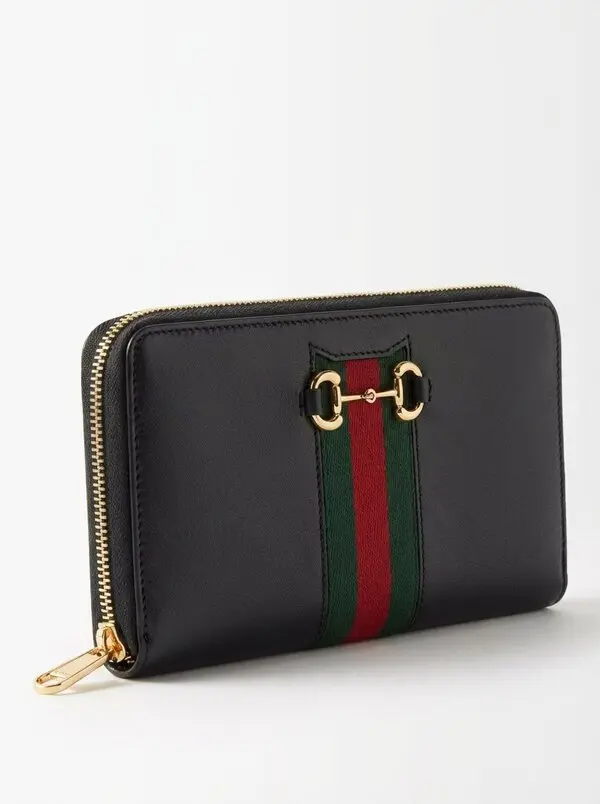 Gucci Horsebit Web Zip-around Wallet - Black