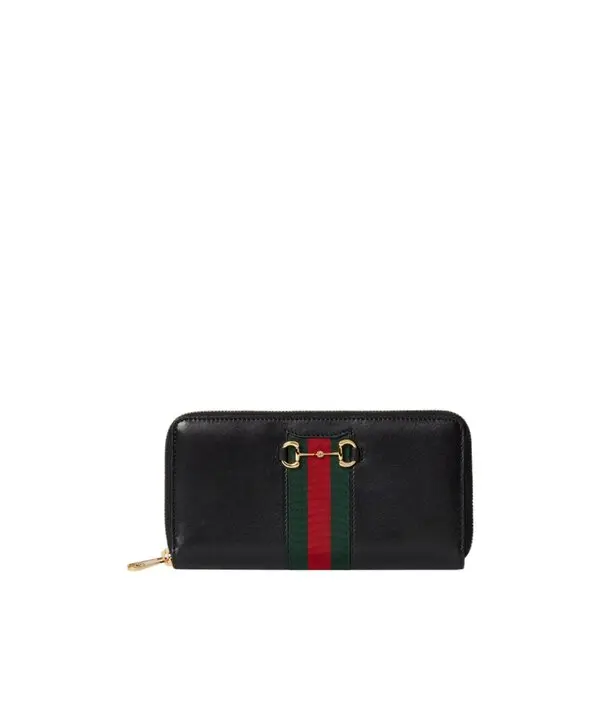 Gucci Horsebit Web Zip-around Wallet - Black
