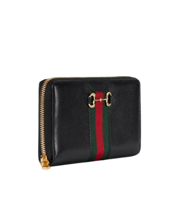 Gucci Horsebit Web Zip-around Wallet - Black