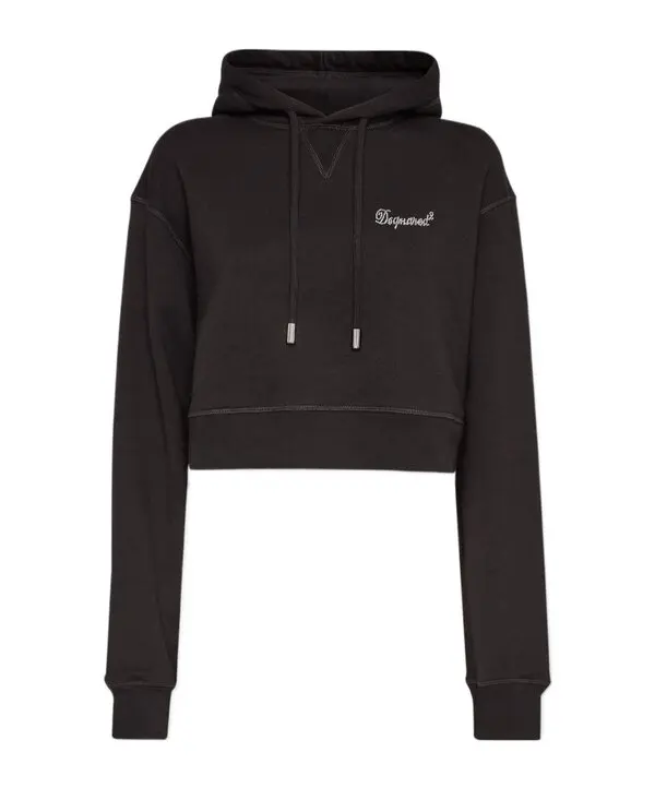 Dsquared2 Logo Detailed Cropped Drawstring Hoodie