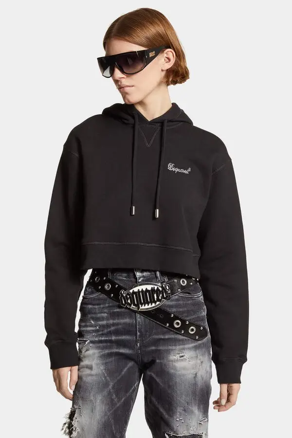 Dsquared2 Logo Detailed Cropped Drawstring Hoodie
