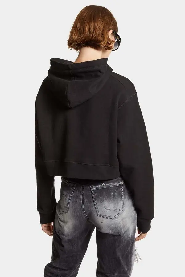 Dsquared2 Logo Detailed Cropped Drawstring Hoodie