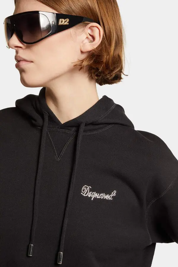 Dsquared2 Logo Detailed Cropped Drawstring Hoodie