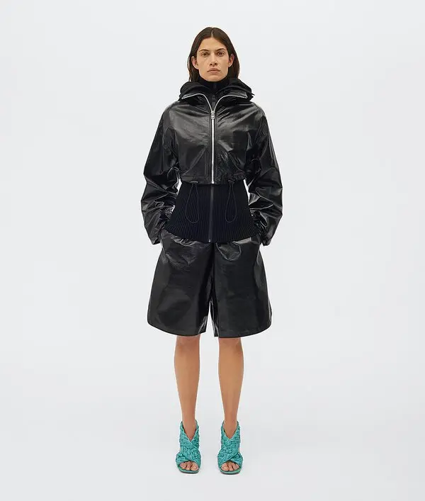 Bottega Veneta Cropped Leather Hooded Jacket