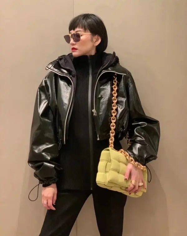 Bottega Veneta Cropped Leather Hooded Jacket