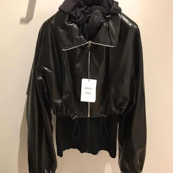 Bottega Veneta Cropped Leather Hooded Jacket