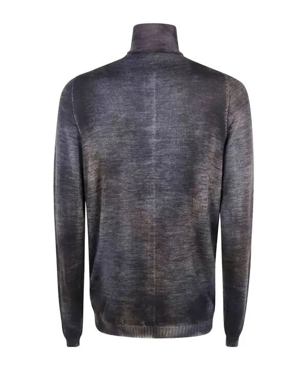 MD75 Ribbed Knit Roll Neck Top - Blue Camel Black
