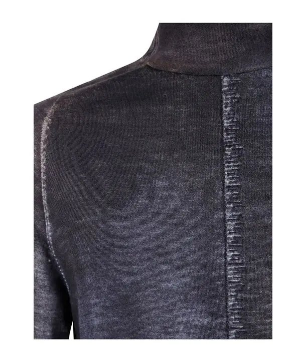 MD75 Ribbed Knit Roll Neck Top - Blue Camel Black