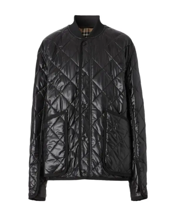 Burberry Diamond-quilted Bomber Jacket With Stand Collar - Black