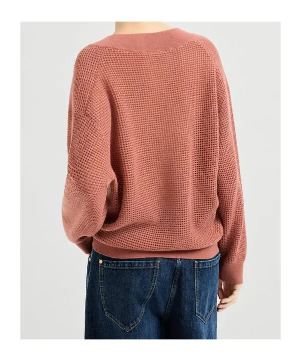 Brunello Cucinelli V-neck Mesh Knit Sweater - Orange