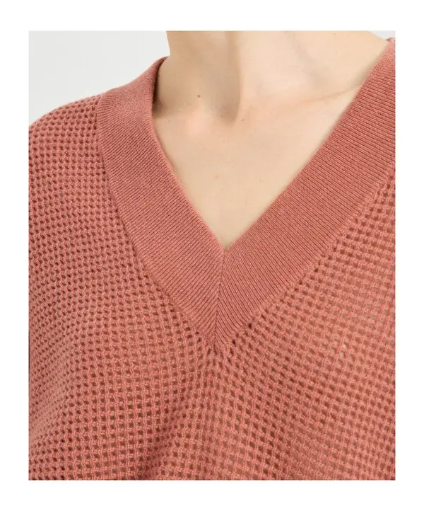 Brunello Cucinelli V-neck Mesh Knit Sweater - Orange
