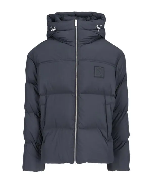 Off-White Quilted Zip-up Down Jacket With Logo Patch - Black