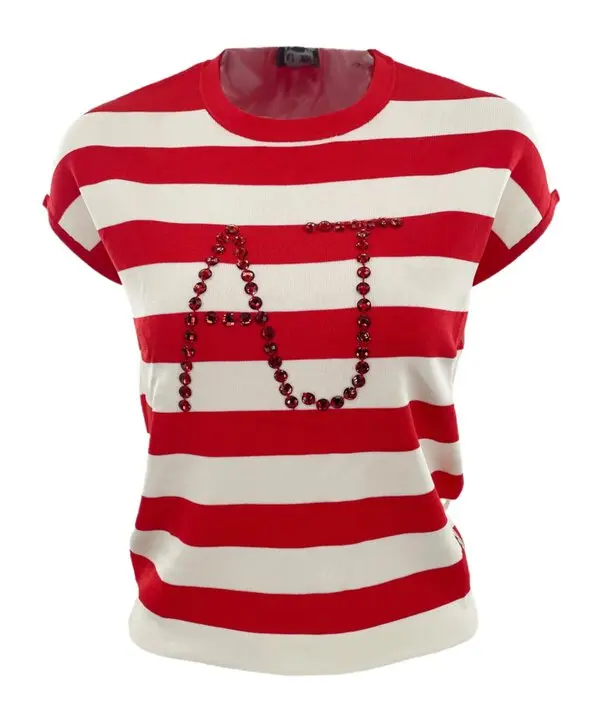 Emporio Armani Striped Embellished T-shirt - Red