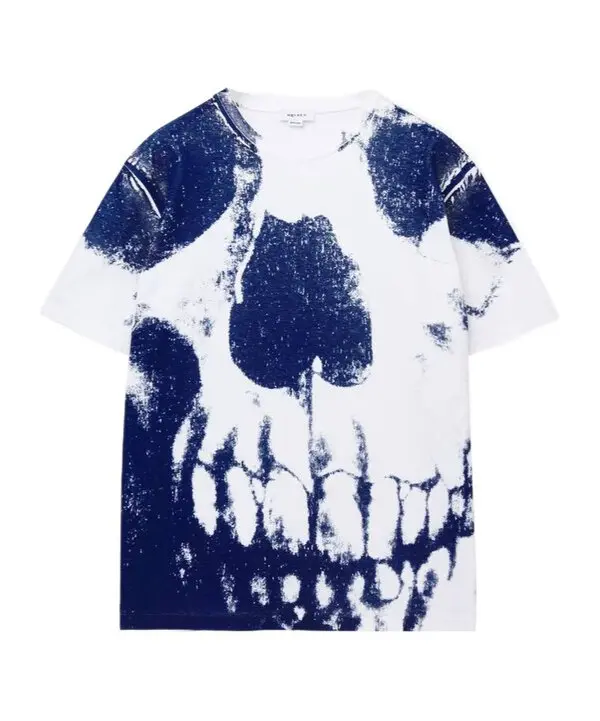 Alexander McQueen Skull Printed Crewneck T-shirt - White/blue