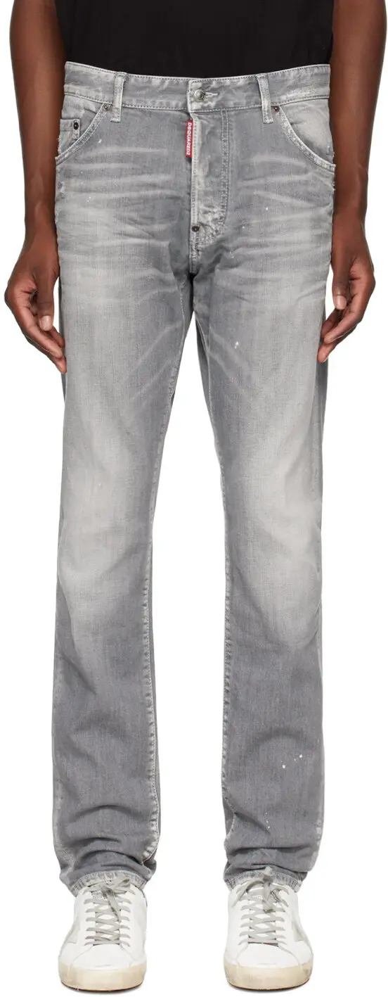 Dsquared2 Logo Patch Distressed Jeans - Gray