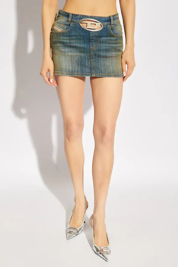 DIESEL® Logo Plaque Denim Mini Skirt