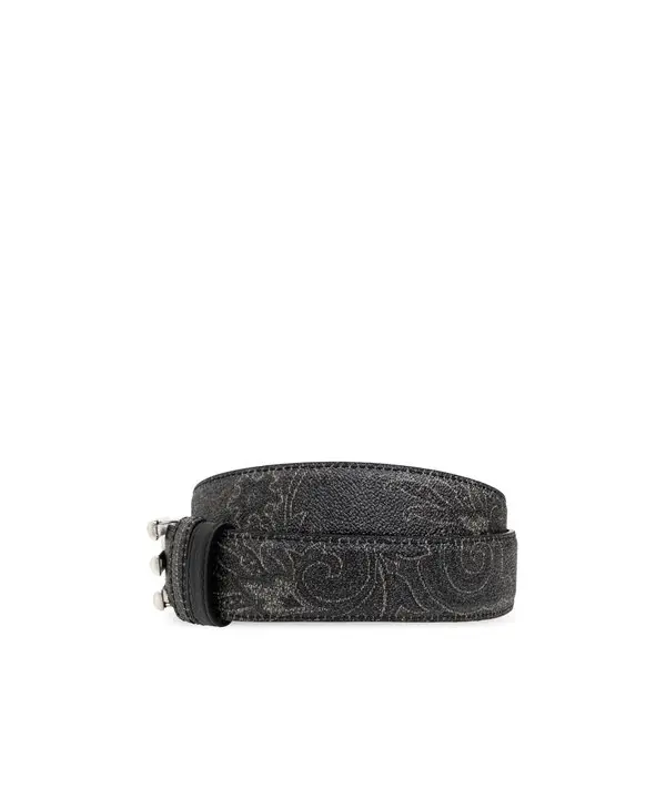 Etro Logo Buckled Paisley Print Reversible Belt - Black