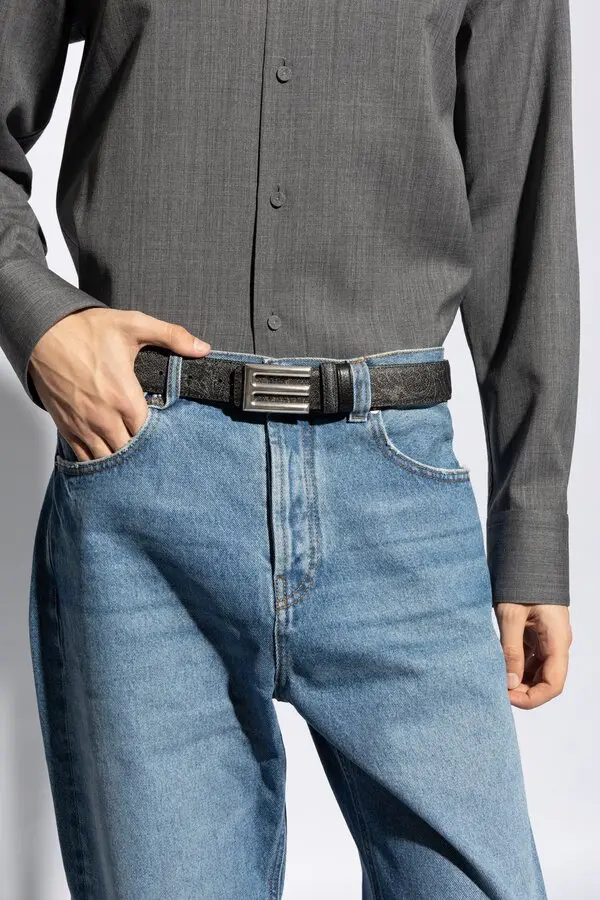 Etro Logo Buckled Paisley Print Reversible Belt - Black