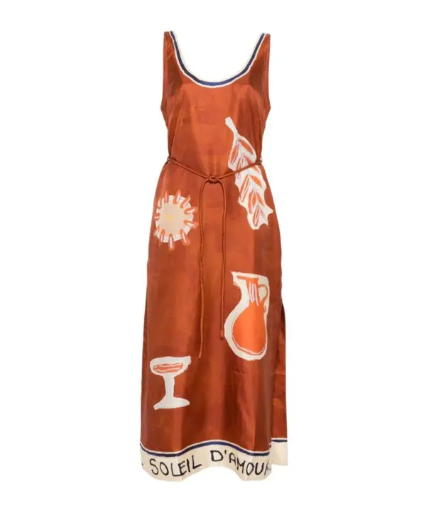 ALEMAIS Sleeveless Printed Dress With Contrasting Piping - Multicolor