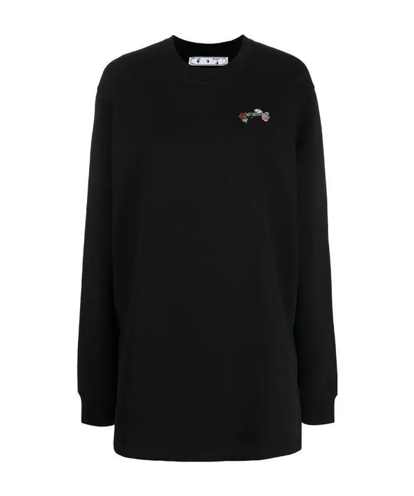Off-White Embroidered Floral Arrow Sweatshirt Dress - Black