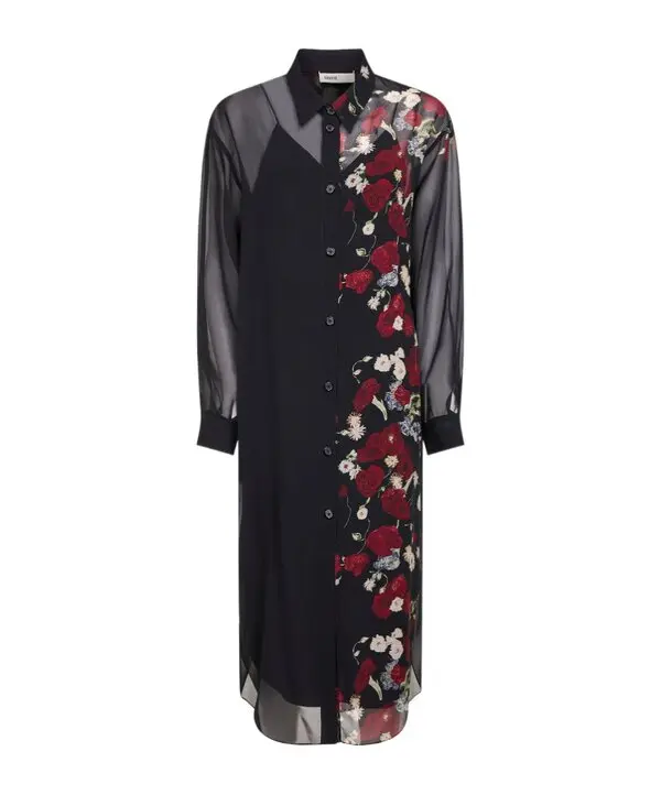 Khaite Floral Printed Long Sleeve Shirt Dress - Black