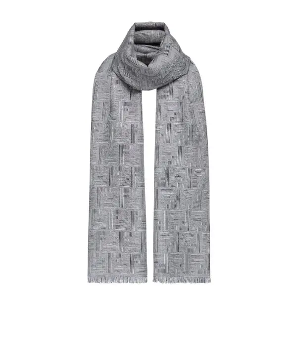 Fendi Monogrammed Fringed Edge Scarf - Gray
