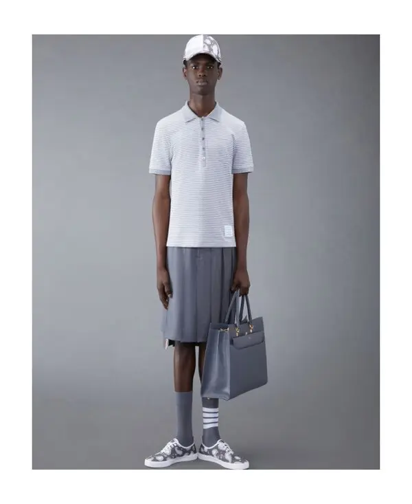 Thom Browne Striped Logo Patch Short-sleeved Polo Shirt