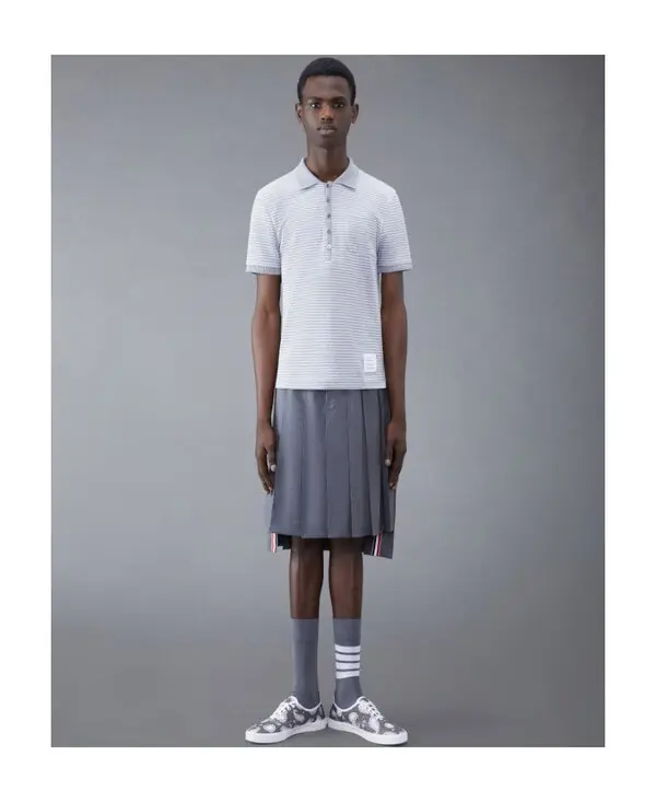 Thom Browne Striped Logo Patch Short-sleeved Polo Shirt