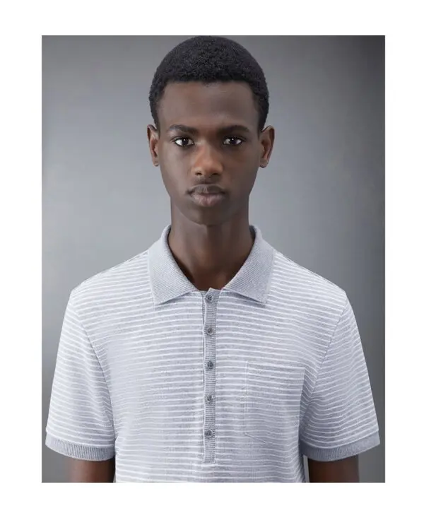 Thom Browne Striped Logo Patch Short-sleeved Polo Shirt