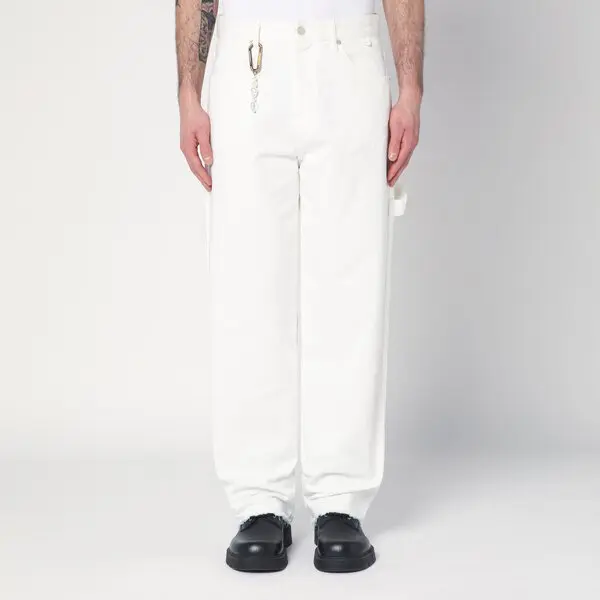 DARKPARK Straight Leg Jeans With Detachable Logo Keychain - White