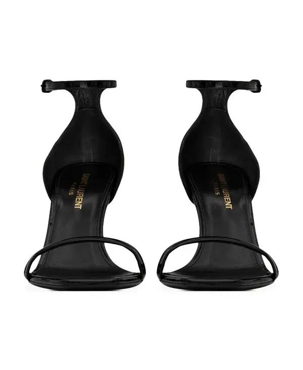 Saint Laurent Opyum Open Toe Sandals With Gold Tone Cassandre Heels - Black