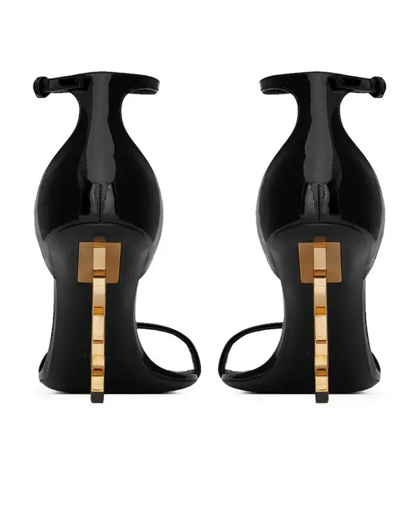 Saint Laurent Opyum Open Toe Sandals With Gold Tone Cassandre Heels - Black