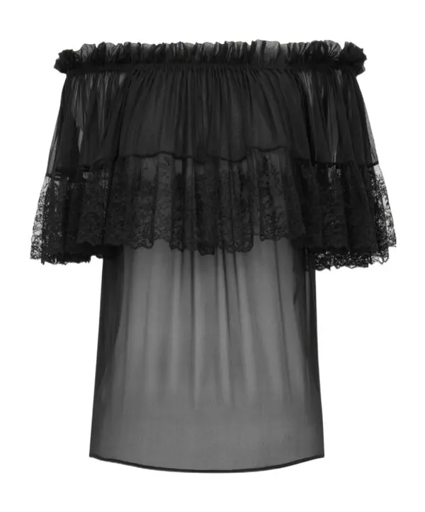 Saint Laurent Blouse In Silk Crepe Muslin And Lace - Black