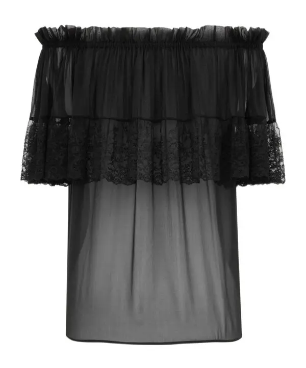Saint Laurent Off-the-shoulder Silk Crepe Muslin And Lace Blouse