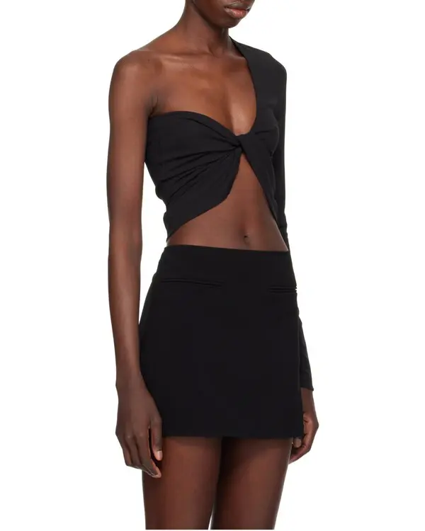 COURREGES Asymmetrical Draped Long Sleeve Crop Top