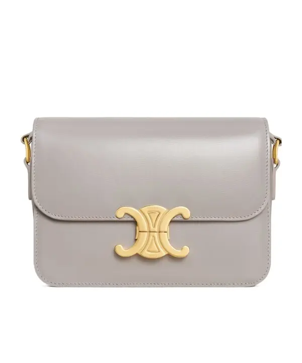 Celine Flap Shoulder Bag With Gold Tone Clasp - Grey