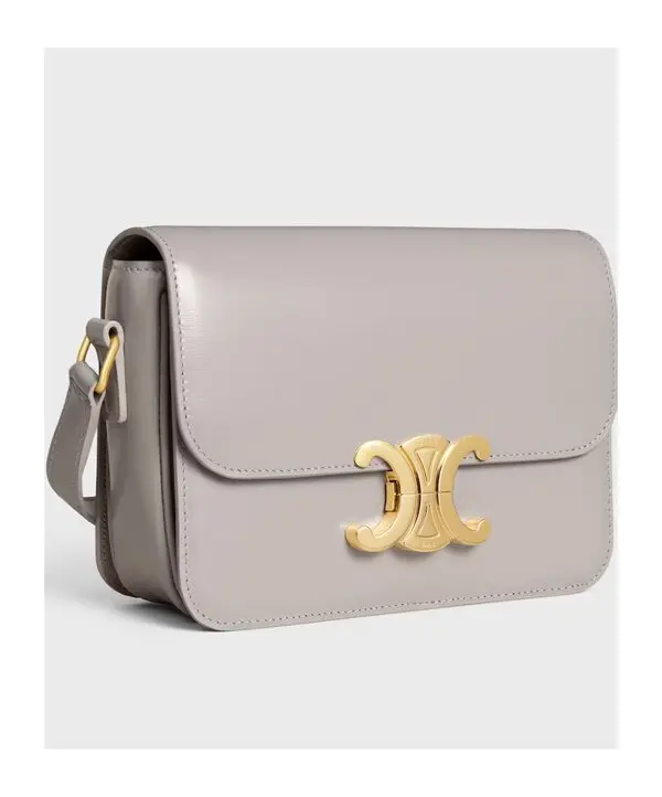 Celine Flap Shoulder Bag With Gold Tone Clasp - Grey