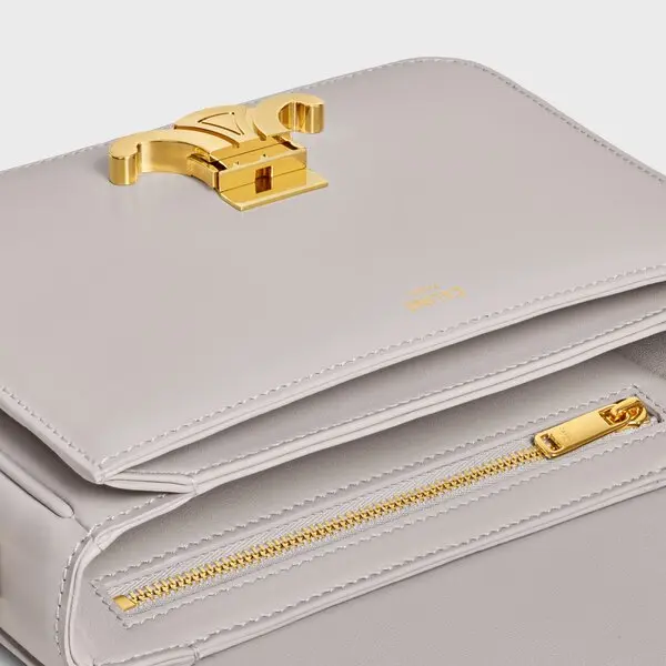 Celine Flap Shoulder Bag With Gold Tone Clasp - Grey