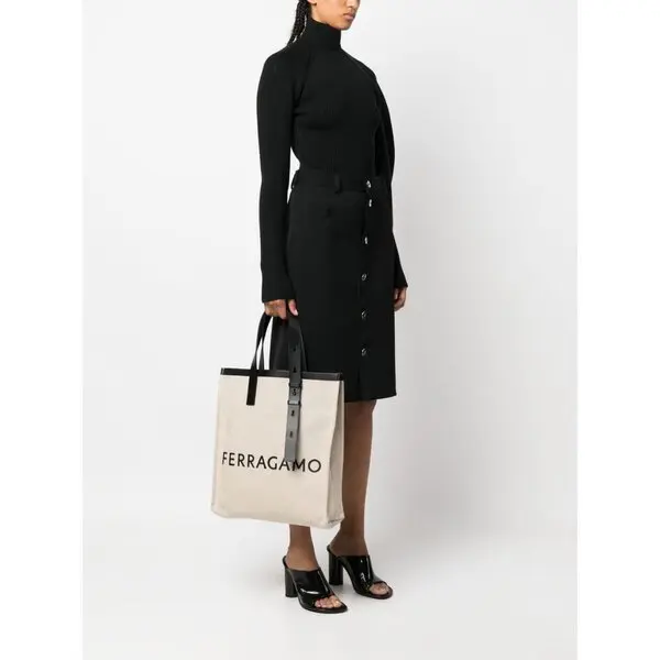 FERRAGAMO Logo Patch Top Handle Tote Bag