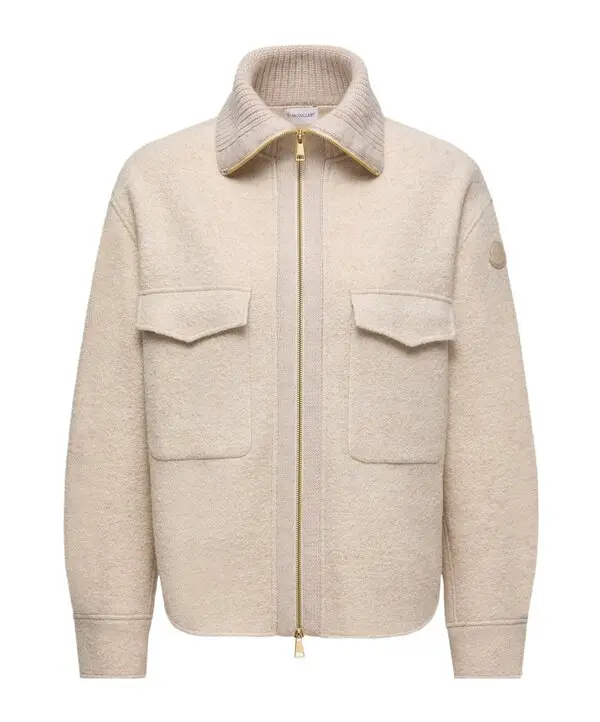 Moncler Wool-blend Bouclé Zip-up Shirt - Light Beige