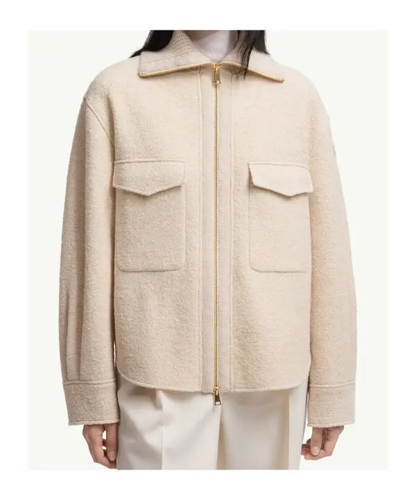 Moncler Wool-blend Bouclé Zip-up Shirt - Light Beige