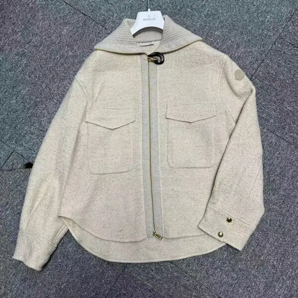 Moncler Wool-blend Bouclé Zip-up Shirt - Light Beige
