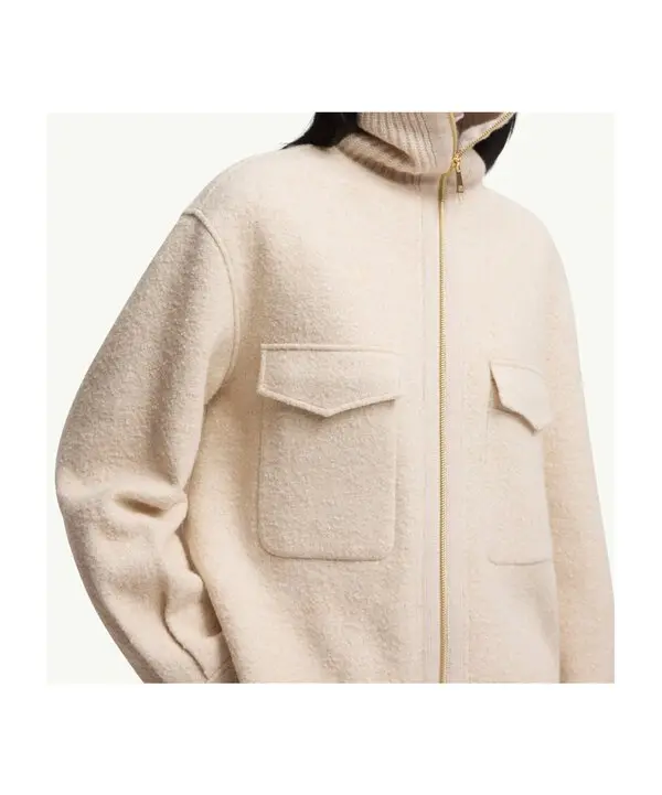 Moncler Wool-blend Bouclé Zip-up Shirt - Light Beige