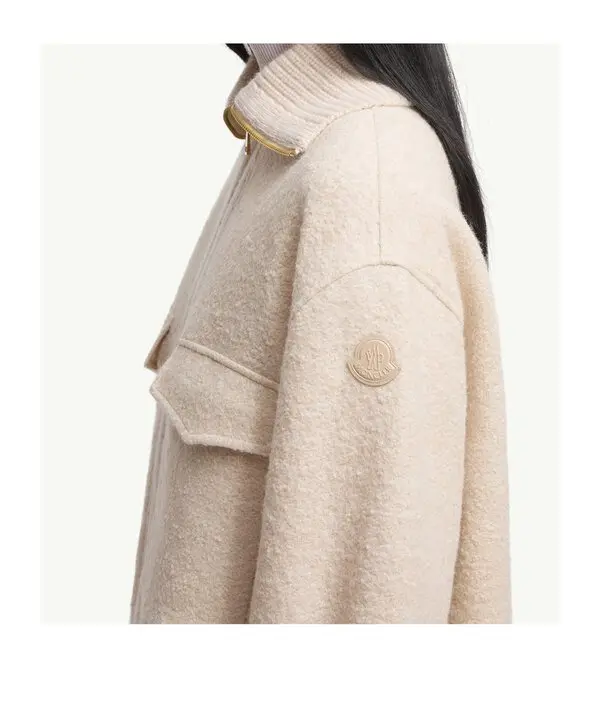 Moncler Wool-blend Bouclé Zip-up Shirt - Light Beige