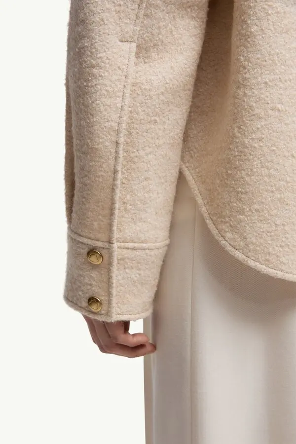 Moncler Wool-blend Bouclé Zip-up Shirt - Light Beige